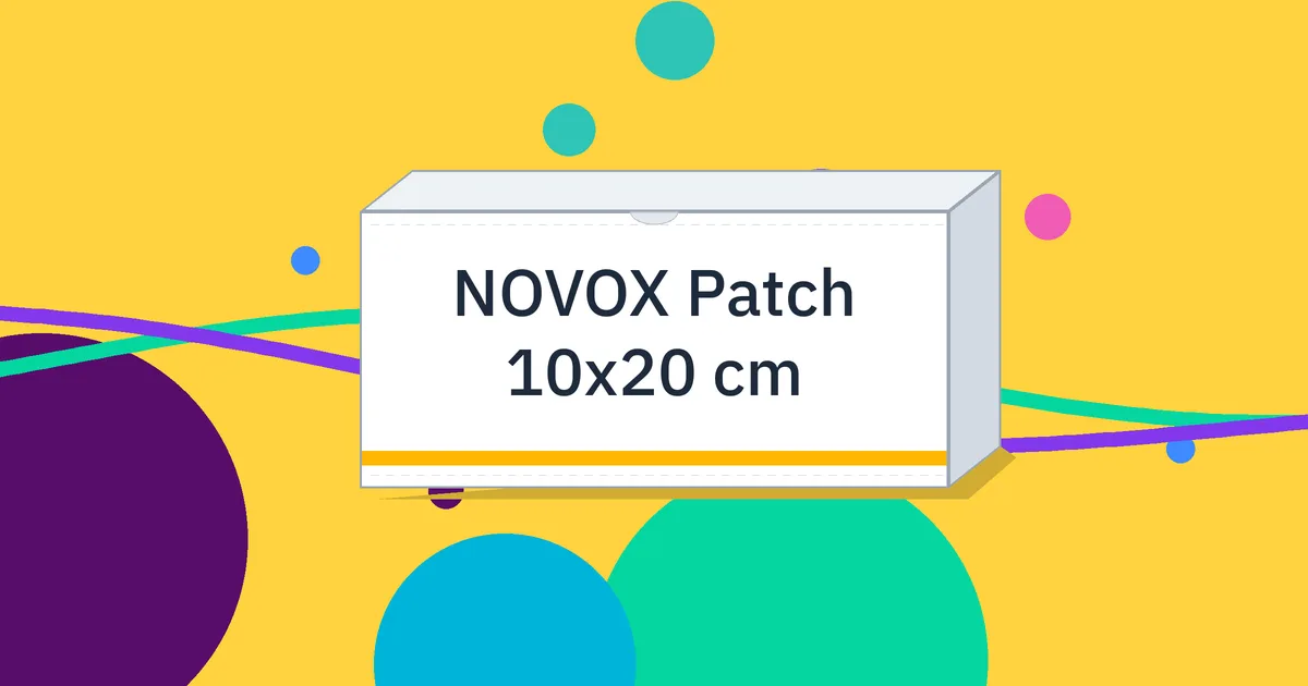 Symbolbild: Packung mit der Aufschrift NOVOX Patch 10x20 cm (PZN 18850822) – Verfügbarkeit und Bezug in Apotheken in Frankfurt am Main