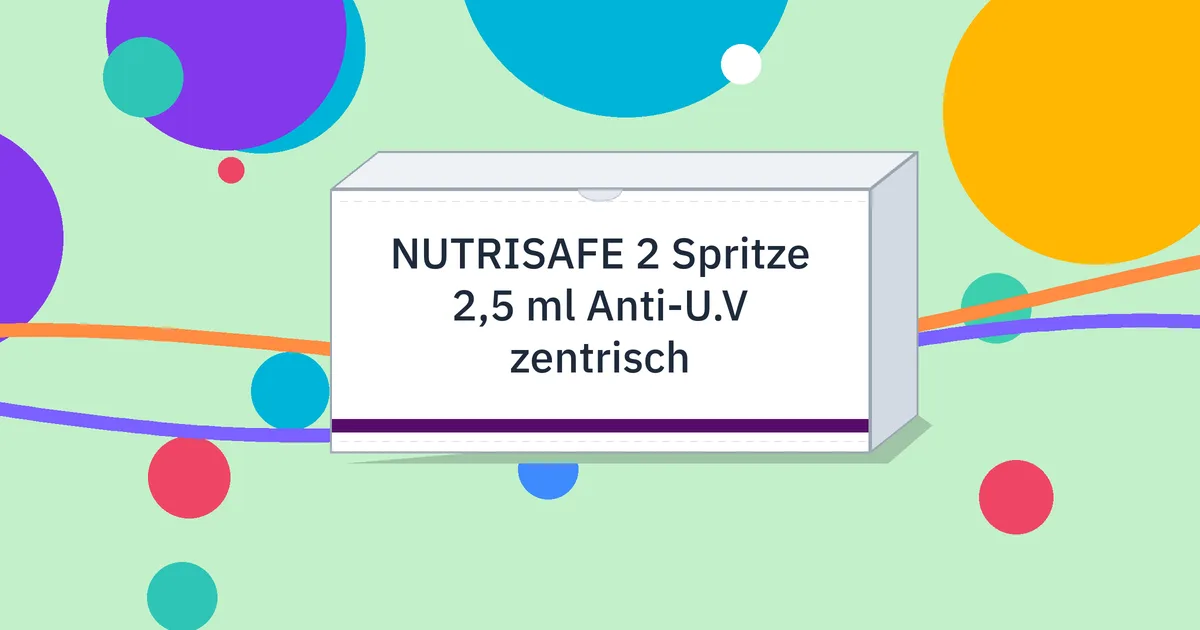 Symbolbild: Packung mit der Aufschrift NUTRISAFE 2 Spritze 2,5 ml Anti-U.V zentrisch (PZN 06847074) – Verfügbarkeit und Bezug in Apotheken in Frankfurt am Main