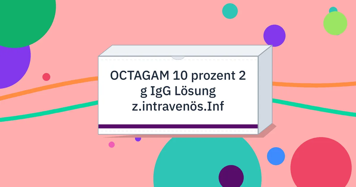 Symbolbild: Packung mit der Aufschrift OCTAGAM 10 prozent 2 g IgG Lösung z.intravenös.Inf (PZN 01128357) – Verfügbarkeit und Bezug in Apotheken in Frankfurt am Main