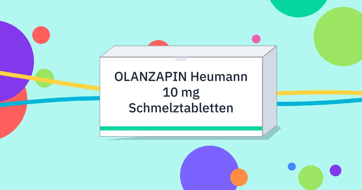 Symbolbild: Packung mit der Aufschrift OLANZAPIN Heumann 10 mg Schmelztabletten (PZN 08850471) – Verfügbarkeit und Bezug in Apotheken in Frankfurt am Main