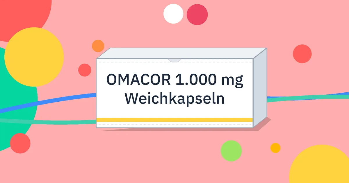 Symbolbild: Packung mit der Aufschrift OMACOR 1.000 mg Weichkapseln (PZN 09916628) – Verfügbarkeit und Bezug in Apotheken in Frankfurt am Main