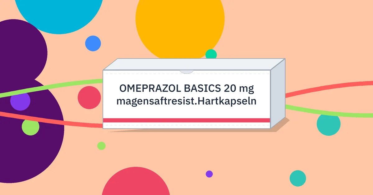 Symbolbild: Packung mit der Aufschrift OMEPRAZOL BASICS 20 mg magensaftresist.Hartkapseln (PZN 05967994) – Verfügbarkeit und Bezug in Apotheken in Frankfurt am Main