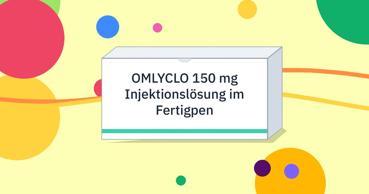 Symbolbild: Packung mit der Aufschrift OMLYCLO 150 mg Injektionslösung im Fertigpen (PZN 20313422) – Verfügbarkeit und Bezug in Apotheken in Frankfurt am Main
