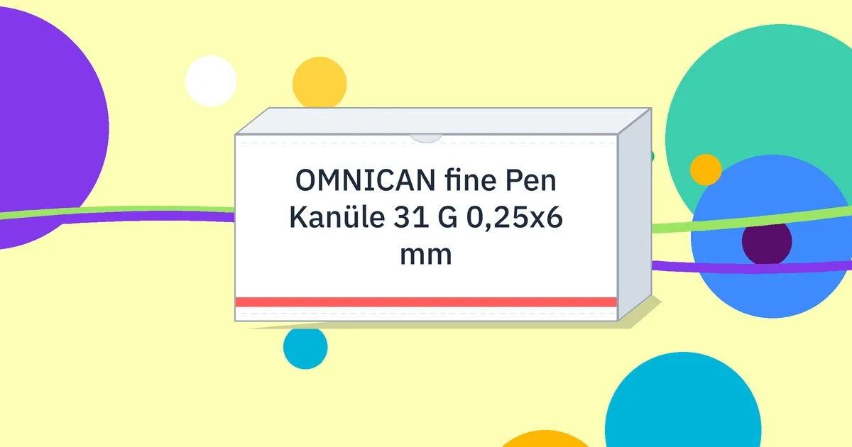 Symbolbild: Packung mit der Aufschrift OMNICAN fine Pen Kanüle 31 G 0,25x6 mm (PZN 11691622) – Verfügbarkeit und Bezug in Apotheken in Frankfurt am Main