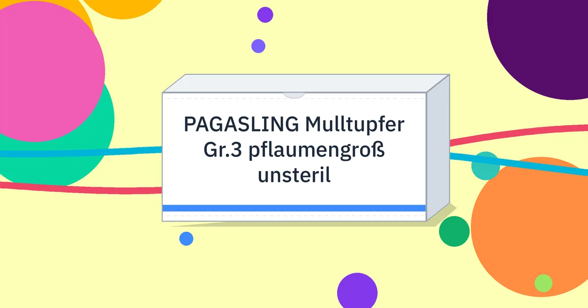 Symbolbild: Packung mit der Aufschrift PAGASLING Mulltupfer Gr.3 pflaumengroß unsteril (PZN 19962285) – Verfügbarkeit und Bezug in Apotheken in Frankfurt am Main