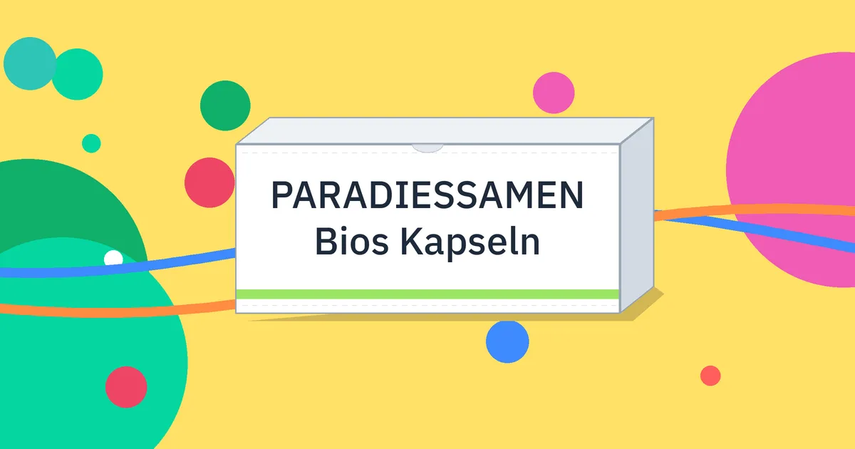 Symbolbild: Packung mit der Aufschrift PARADIESSAMEN Bios Kapseln (PZN 20856677) – Verfügbarkeit und Bezug in Apotheken in Frankfurt am Main