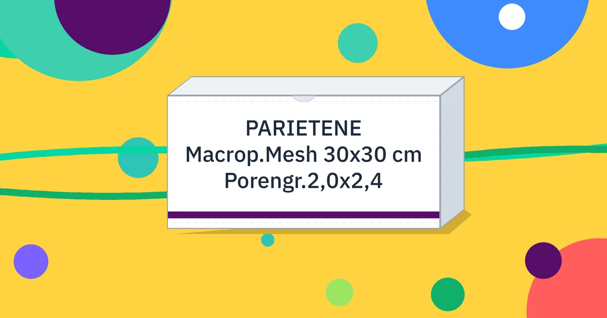 Symbolbild: Packung mit der Aufschrift PARIETENE Macrop.Mesh 30x30 cm Porengr.2,0x2,4 (PZN 11314658) – Verfügbarkeit und Bezug in Apotheken in Frankfurt am Main