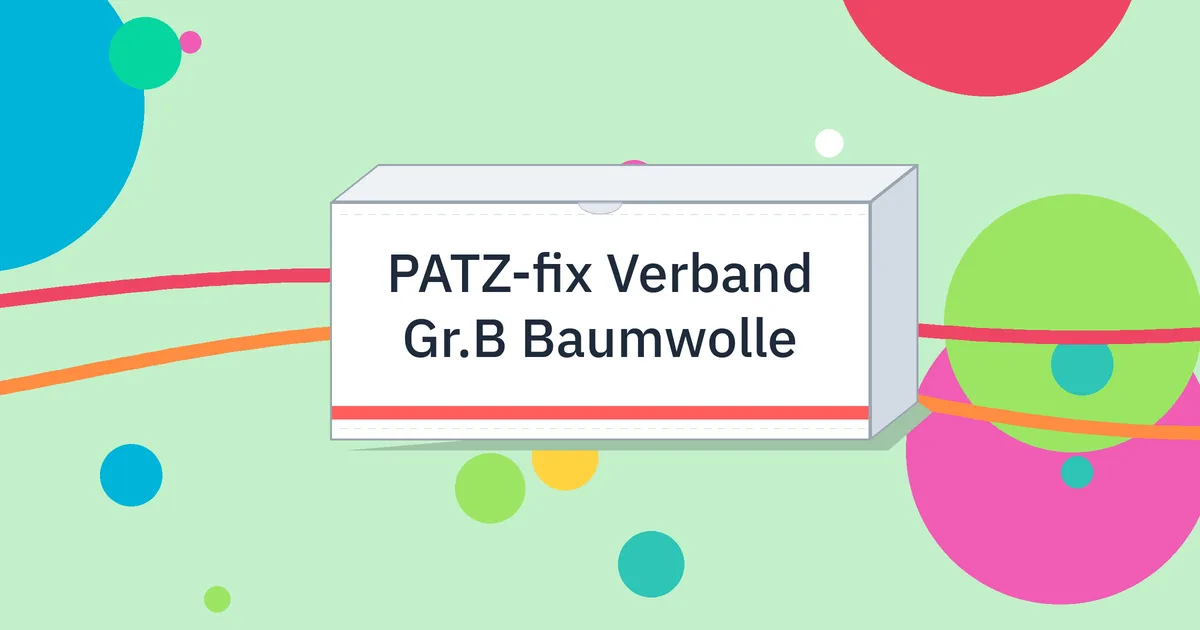 Symbolbild: Packung mit der Aufschrift PATZ-fix Verband Gr.B Baumwolle (PZN 06813106) – Verfügbarkeit und Bezug in Apotheken in Frankfurt am Main