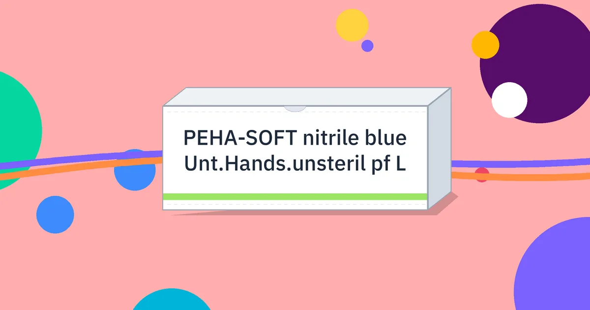 Symbolbild: Packung mit der Aufschrift PEHA-SOFT nitrile blue Unt.Hands.unsteril pf L (PZN 18789442) – Verfügbarkeit und Bezug in Apotheken in Frankfurt am Main