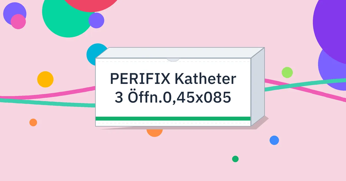 Symbolbild: Packung mit der Aufschrift PERIFIX Katheter 3 Öffn.0,45x085 (PZN 03384811) – Verfügbarkeit und Bezug in Apotheken in Frankfurt am Main