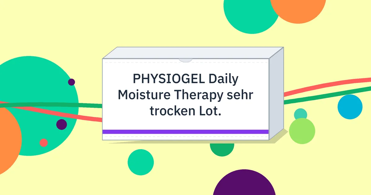 Symbolbild: Packung mit der Aufschrift PHYSIOGEL Daily Moisture Therapy sehr trocken Lot. (PZN 17185021) – Verfügbarkeit und Bezug in Apotheken in Frankfurt am Main
