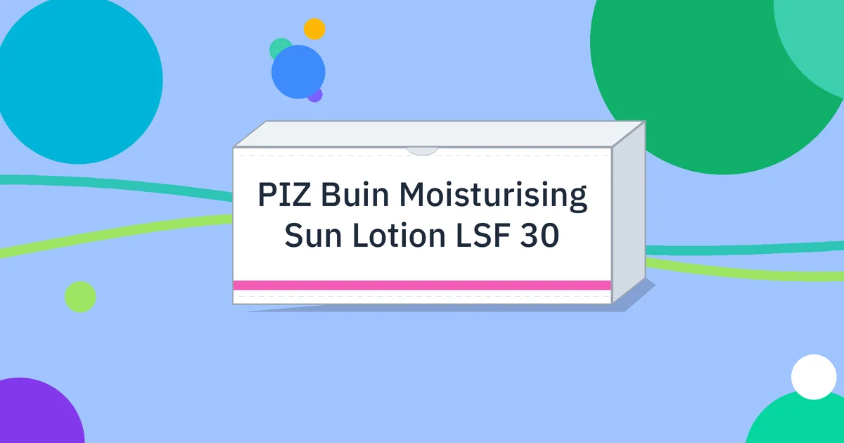 Symbolbild: Packung mit der Aufschrift PIZ Buin Moisturising Sun Lotion LSF 30 (PZN 17258961) – Verfügbarkeit und Bezug in Apotheken in Frankfurt am Main