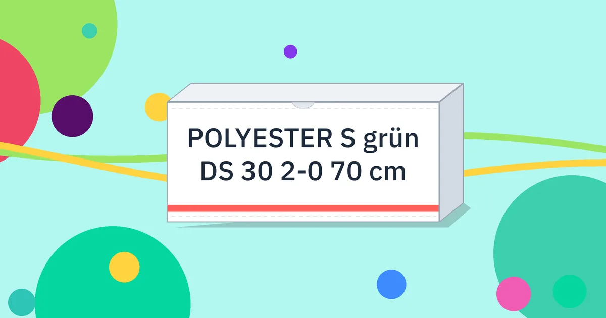 Symbolbild: Packung mit der Aufschrift POLYESTER S grün DS 30 2-0 70 cm (PZN 00548531) – Verfügbarkeit und Bezug in Apotheken in Frankfurt am Main