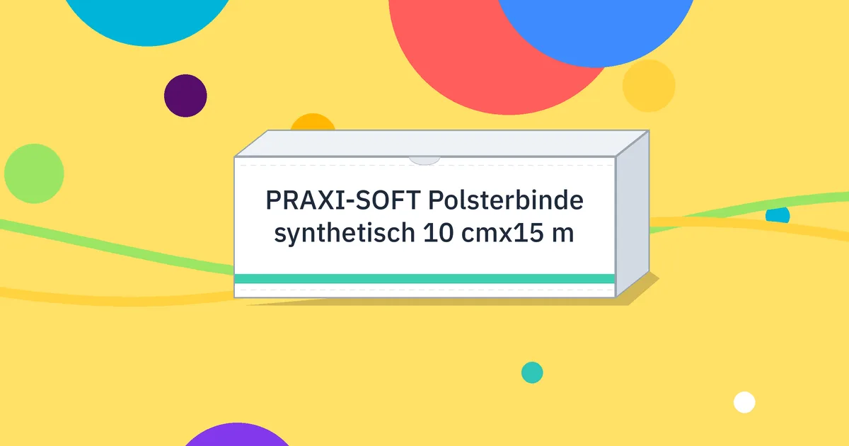 Symbolbild: Packung mit der Aufschrift PRAXI-SOFT Polsterbinde synthetisch 10 cmx15 m (PZN 13862861) – Verfügbarkeit und Bezug in Apotheken in Frankfurt am Main