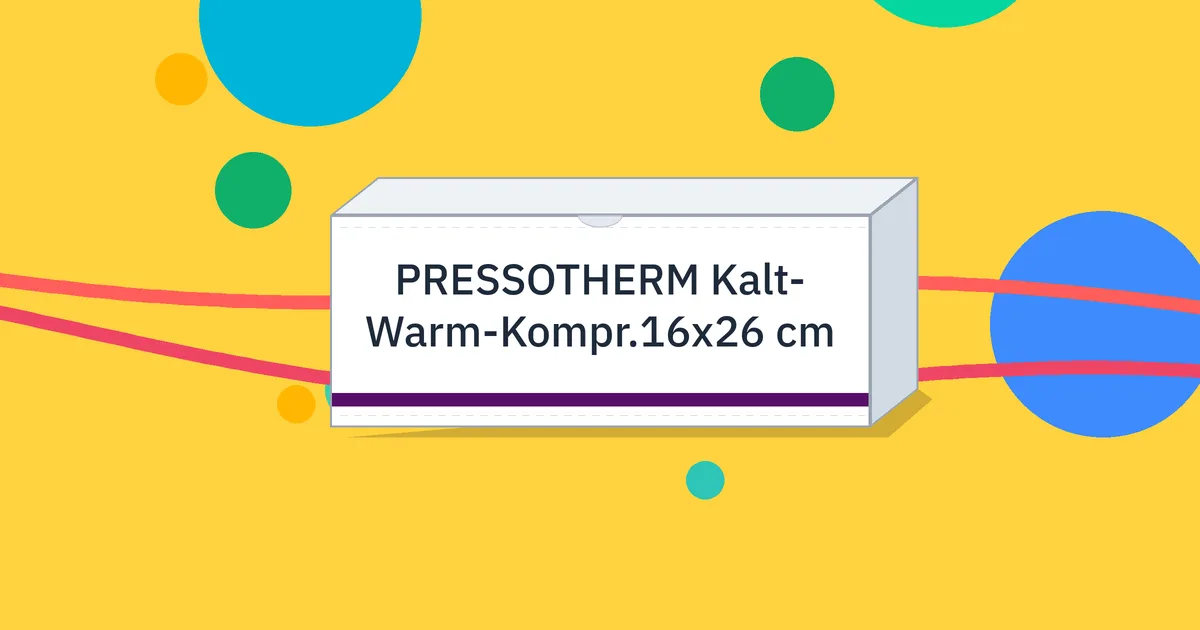 Symbolbild: Packung mit der Aufschrift PRESSOTHERM Kalt-Warm-Kompr.16x26 cm (PZN 03717980) – Verfügbarkeit und Bezug in Apotheken in Frankfurt am Main