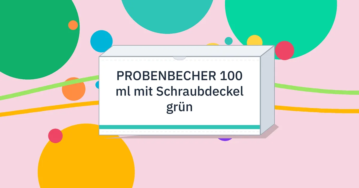Symbolbild: Packung mit der Aufschrift PROBENBECHER 100 ml mit Schraubdeckel grün (PZN 18386879) – Verfügbarkeit und Bezug in Apotheken in Frankfurt am Main