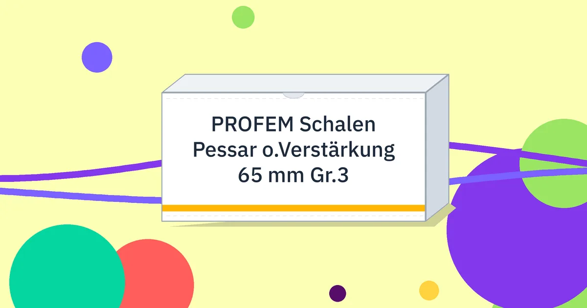 Symbolbild: Packung mit der Aufschrift PROFEM Schalen Pessar o.Verstärkung 65 mm Gr.3 (PZN 11673110) – Verfügbarkeit und Bezug in Apotheken in Frankfurt am Main