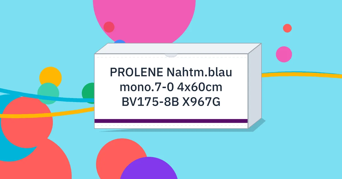Symbolbild: Packung mit der Aufschrift PROLENE Nahtm.blau mono.7-0 4x60cm BV175-8B X967G (PZN 20855301) – Verfügbarkeit und Bezug in Apotheken in Frankfurt am Main