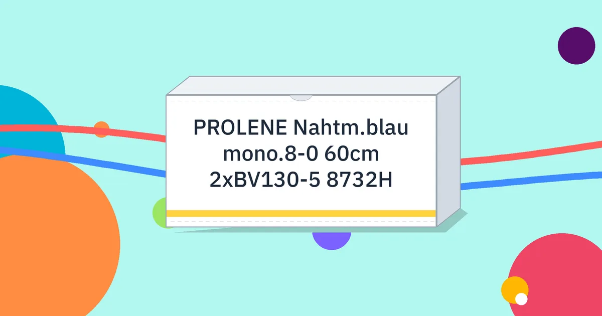 Symbolbild: Packung mit der Aufschrift PROLENE Nahtm.blau mono.8-0 60cm 2xBV130-5 8732H (PZN 20852389) – Verfügbarkeit und Bezug in Apotheken in Frankfurt am Main