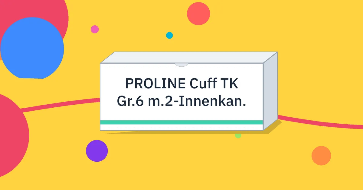 Symbolbild: Packung mit der Aufschrift PROLINE Cuff TK Gr.6 m.2-Innenkan. (PZN 16148058) – Verfügbarkeit und Bezug in Apotheken in Frankfurt am Main
