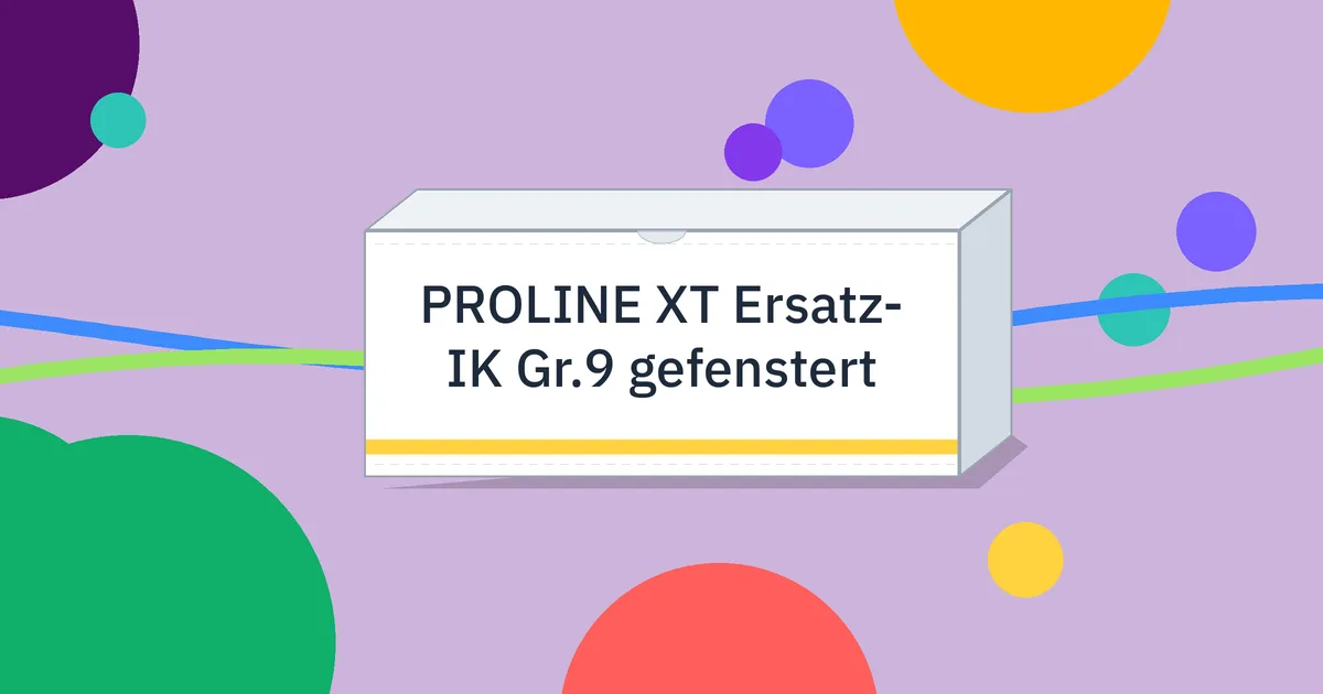 Symbolbild: Packung mit der Aufschrift PROLINE XT Ersatz-IK Gr.9 gefenstert (PZN 17600201) – Verfügbarkeit und Bezug in Apotheken in Frankfurt am Main