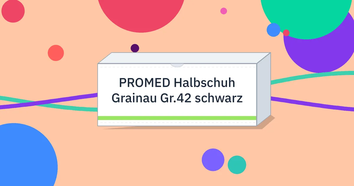 Symbolbild: Packung mit der Aufschrift PROMED Halbschuh Grainau Gr.42 schwarz (PZN 14349321) – Verfügbarkeit und Bezug in Apotheken in Frankfurt am Main