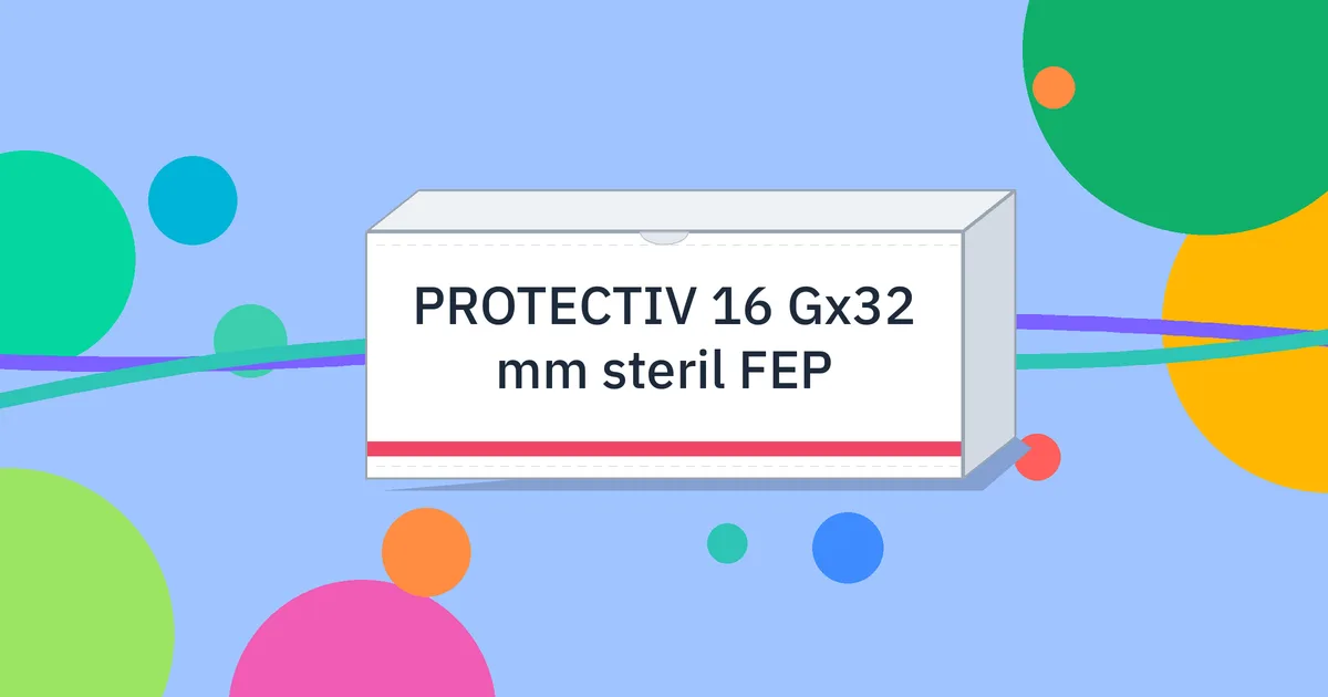 Symbolbild: Packung mit der Aufschrift PROTECTIV 16 Gx32 mm steril FEP (PZN 06447185) – Verfügbarkeit und Bezug in Apotheken in Frankfurt am Main