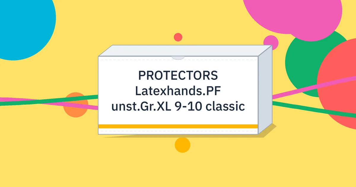 Symbolbild: Packung mit der Aufschrift PROTECTORS Latexhands.PF unst.Gr.XL 9-10 classic (PZN 04683674) – Verfügbarkeit und Bezug in Apotheken in Frankfurt am Main
