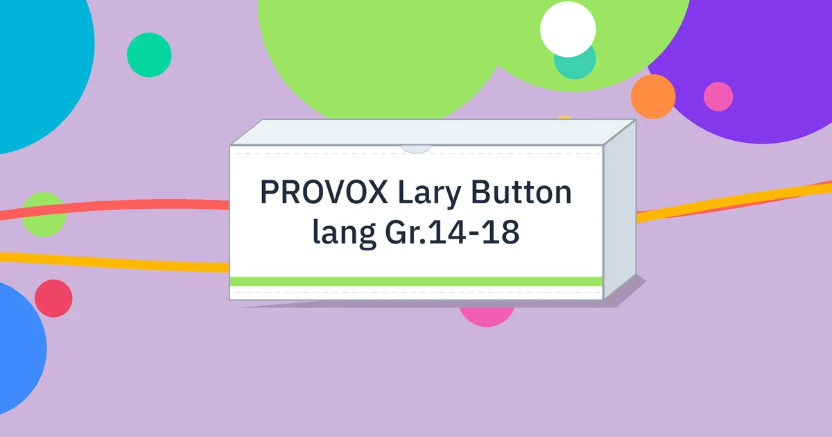 Symbolbild: Packung mit der Aufschrift PROVOX Lary Button lang Gr.14-18 (PZN 06996124) – Verfügbarkeit und Bezug in Apotheken in Frankfurt am Main