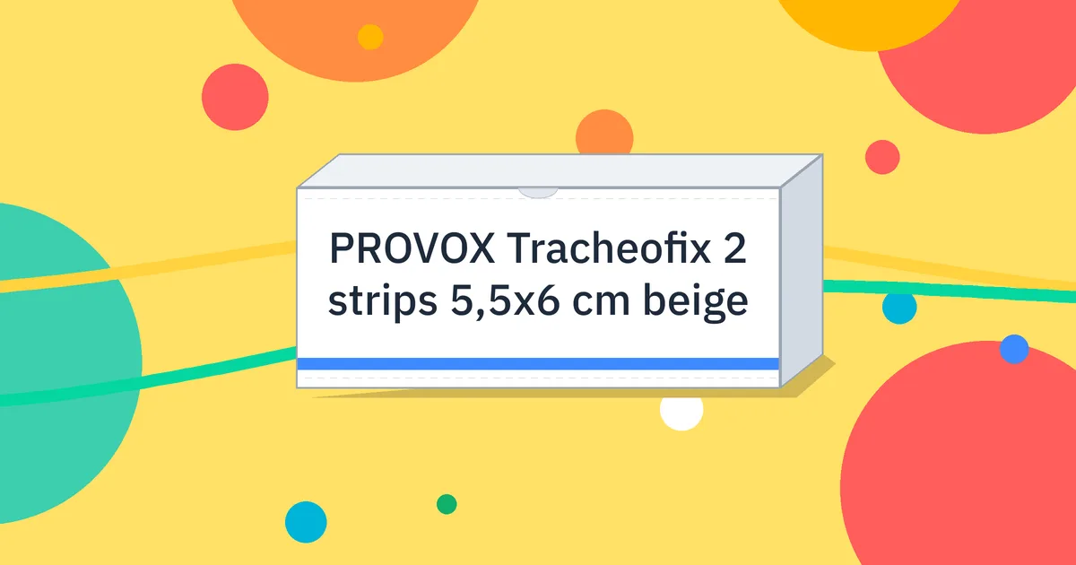 Symbolbild: Packung mit der Aufschrift PROVOX Tracheofix 2 strips 5,5x6 cm beige (PZN 00140876) – Verfügbarkeit und Bezug in Apotheken in Frankfurt am Main