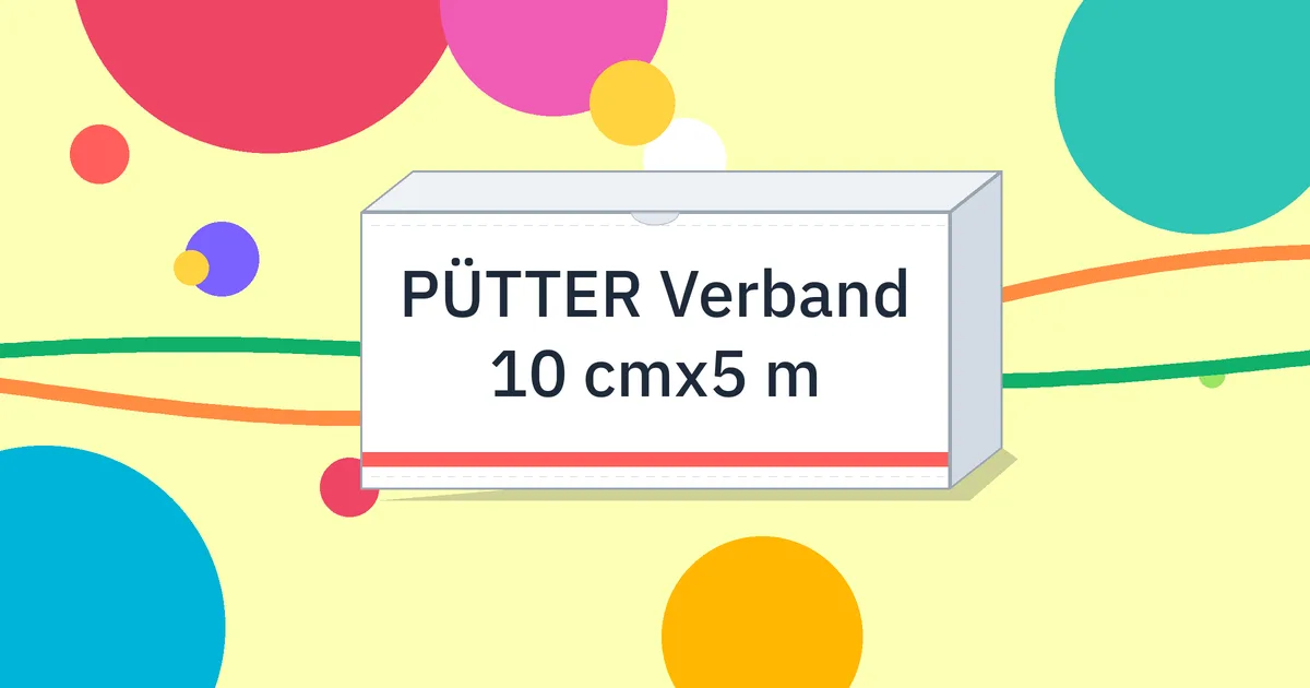 Symbolbild: Packung mit der Aufschrift PÜTTER Verband 10 cmx5 m (PZN 17842312) – Verfügbarkeit und Bezug in Apotheken in Frankfurt am Main