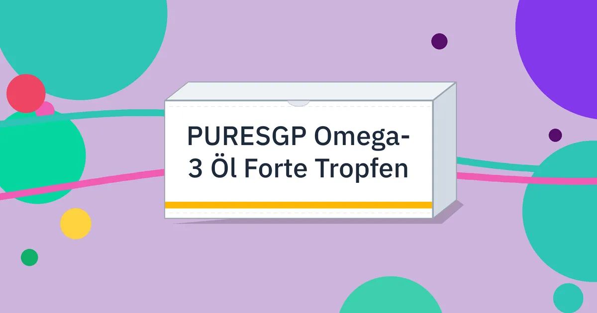 Symbolbild: Packung mit der Aufschrift PURESGP Omega-3 Öl Forte Tropfen (PZN 19985754) – Verfügbarkeit und Bezug in Apotheken in Frankfurt am Main