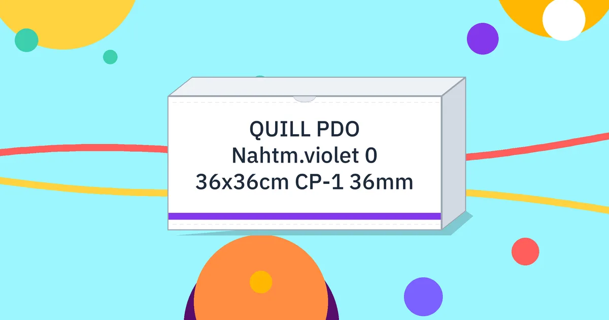 Symbolbild: Packung mit der Aufschrift QUILL PDO Nahtm.violet 0 36x36cm CP-1 36mm (PZN 17989972) – Verfügbarkeit und Bezug in Apotheken in Frankfurt am Main