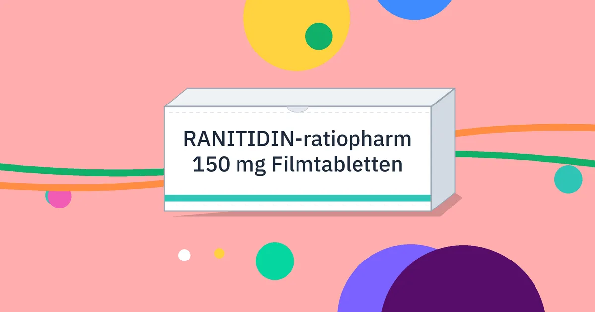 Symbolbild: Packung mit der Aufschrift RANITIDIN-ratiopharm 150 mg Filmtabletten (PZN 07156320) – Verfügbarkeit und Bezug in Apotheken in Frankfurt am Main