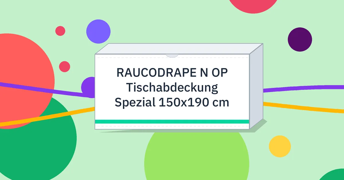 Symbolbild: Packung mit der Aufschrift RAUCODRAPE N OP Tischabdeckung Spezial 150x190 cm (PZN 06680562) – Verfügbarkeit und Bezug in Apotheken in Frankfurt am Main
