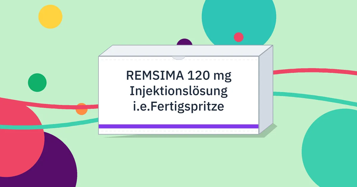 Symbolbild: Packung mit der Aufschrift REMSIMA 120 mg Injektionslösung i.e.Fertigspritze (PZN 20012241) – Verfügbarkeit und Bezug in Apotheken in Frankfurt am Main