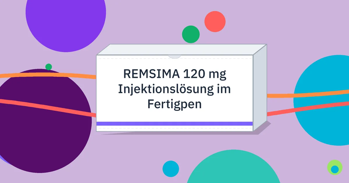 Symbolbild: Packung mit der Aufschrift REMSIMA 120 mg Injektionslösung im Fertigpen (PZN 16917611) – Verfügbarkeit und Bezug in Apotheken in Frankfurt am Main