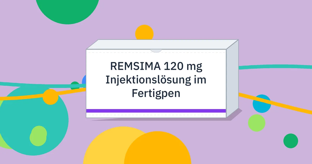 Symbolbild: Packung mit der Aufschrift REMSIMA 120 mg Injektionslösung im Fertigpen (PZN 18454782) – Verfügbarkeit und Bezug in Apotheken in Frankfurt am Main