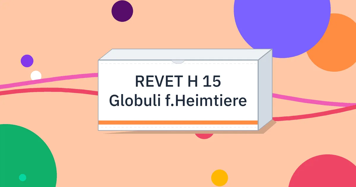 Symbolbild: Packung mit der Aufschrift REVET H 15 Globuli f.Heimtiere (PZN 12355412) – Verfügbarkeit und Bezug in Apotheken in Frankfurt am Main