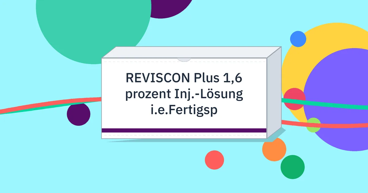 Symbolbild: Packung mit der Aufschrift REVISCON Plus 1,6 prozent Inj.-Lösung i.e.Fertigsp (PZN 17263620) – Verfügbarkeit und Bezug in Apotheken in Frankfurt am Main