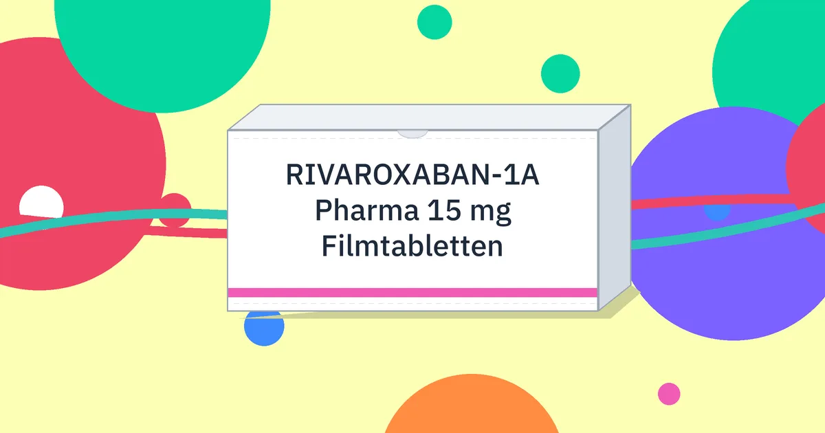 Symbolbild: Packung mit der Aufschrift RIVAROXABAN-1A Pharma 15 mg Filmtabletten (PZN 18712652) – Verfügbarkeit und Bezug in Apotheken in Frankfurt am Main