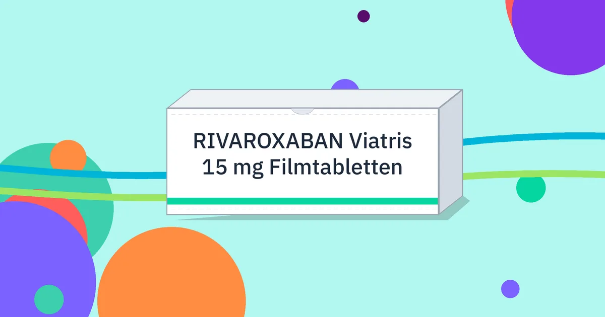 Symbolbild: Packung mit der Aufschrift RIVAROXABAN Viatris 15 mg Filmtabletten (PZN 18600574) – Verfügbarkeit und Bezug in Apotheken in Frankfurt am Main