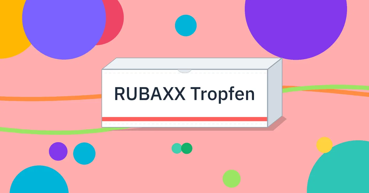 Symbolbild: Packung mit der Aufschrift RUBAXX Tropfen (PZN 13588555) – Verfügbarkeit und Bezug in Apotheken in Frankfurt am Main