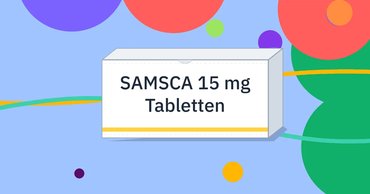 Symbolbild: Packung mit der Aufschrift SAMSCA 15 mg Tabletten (PZN 13926093) – Verfügbarkeit und Bezug in Apotheken in Frankfurt am Main