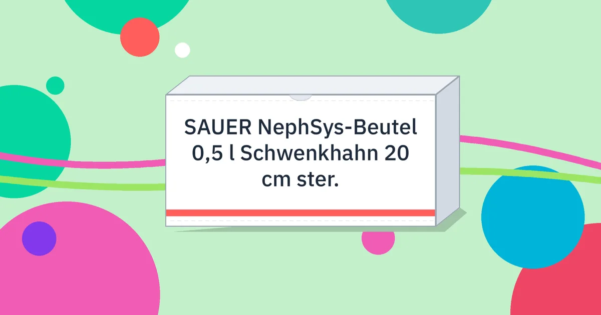 Symbolbild: Packung mit der Aufschrift SAUER NephSys-Beutel 0,5 l Schwenkhahn 20 cm ster. (PZN 18154850) – Verfügbarkeit und Bezug in Apotheken in Frankfurt am Main