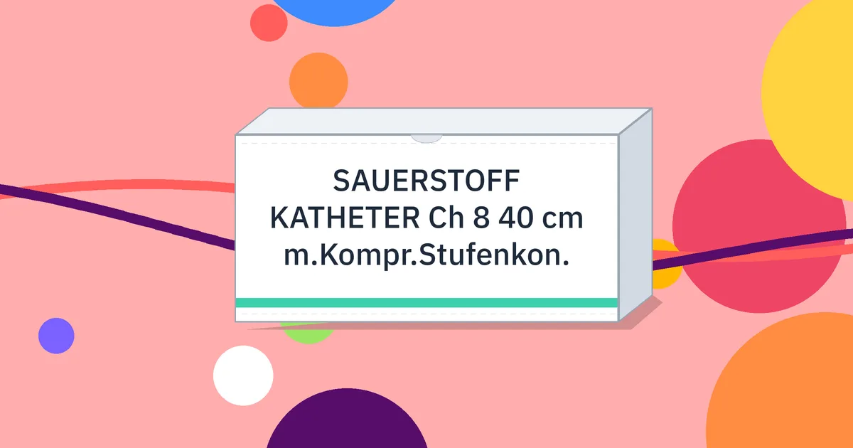 Symbolbild: Packung mit der Aufschrift SAUERSTOFF KATHETER Ch 8 40 cm m.Kompr.Stufenkon. (PZN 12309731) – Verfügbarkeit und Bezug in Apotheken in Frankfurt am Main