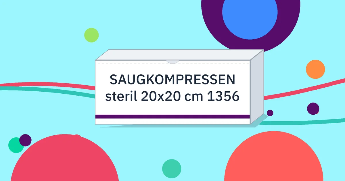 Symbolbild: Packung mit der Aufschrift SAUGKOMPRESSEN steril 20x20 cm 1356 (PZN 08416042) – Verfügbarkeit und Bezug in Apotheken in Frankfurt am Main
