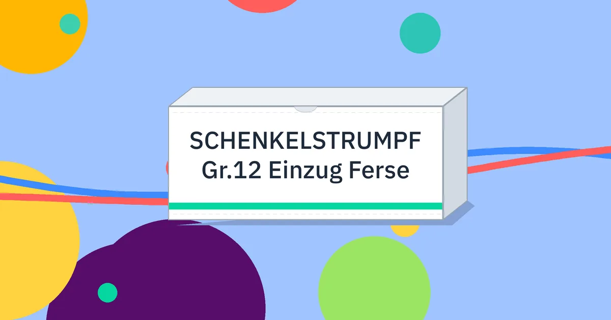 Symbolbild: Packung mit der Aufschrift SCHENKELSTRUMPF Gr.12 Einzug Ferse (PZN 01738943) – Verfügbarkeit und Bezug in Apotheken in Frankfurt am Main