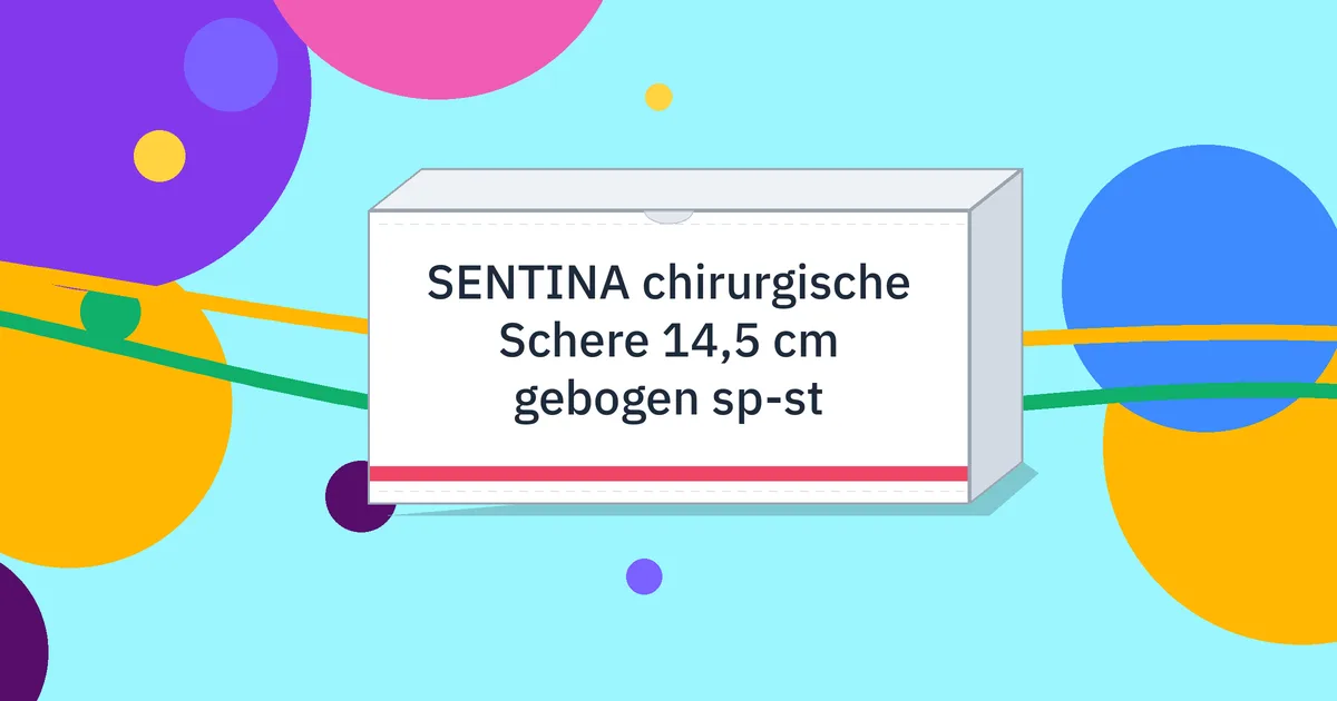 Symbolbild: Packung mit der Aufschrift SENTINA chirurgische Schere 14,5 cm gebogen sp-st (PZN 11585050) – Verfügbarkeit und Bezug in Apotheken in Frankfurt am Main