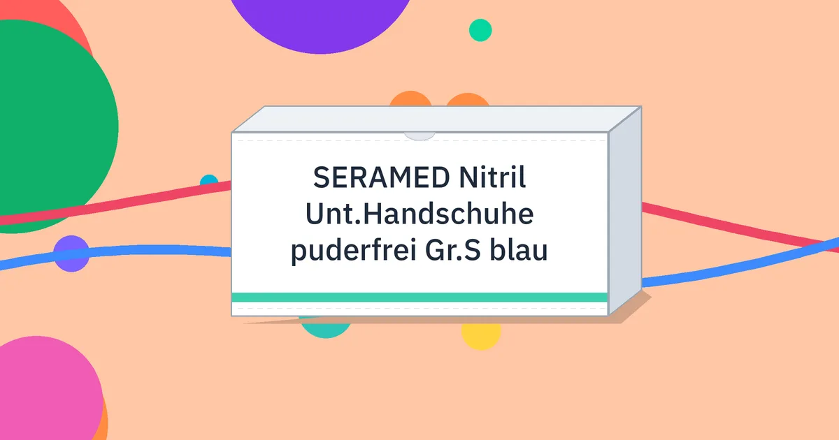 Symbolbild: Packung mit der Aufschrift SERAMED Nitril Unt.Handschuhe puderfrei Gr.S blau (PZN 17875174) – Verfügbarkeit und Bezug in Apotheken in Frankfurt am Main